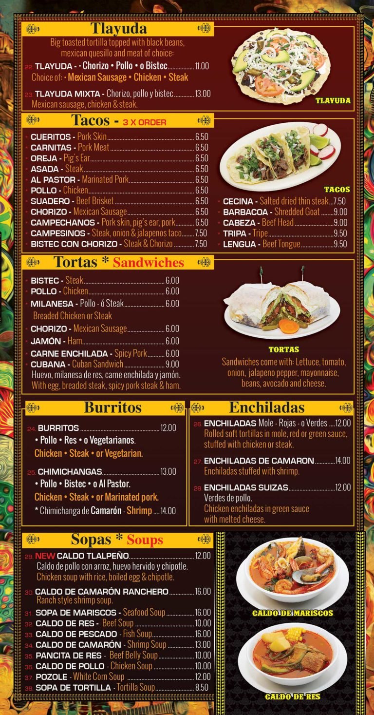 Menú | Plaza Garibaldi Mexican Restaurant